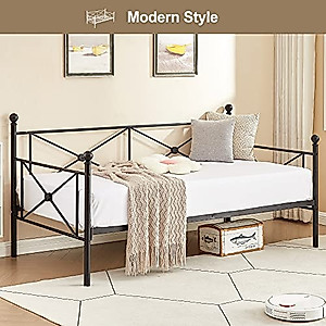 VECELO Classic Metal Daybed Frame Multifunctional Mattress Foundation/Bed Sofa with Headboard, Twin, Black