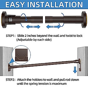 Matte Bronze Shower Curtain Rod,1 Inch Diameter Stainless Steel Adjustable Spring Tension Rods 32 to 80",With Holders,Anti-Slip,No Drilling