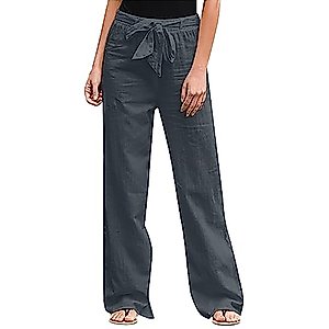 Cargo Pants for Women Women's Cotton Linen Sweatpants Straight Leg Adjustable Waistband Elastic Loose Work Casual Trousers (Grey, XL) Cheap Makeup Under 2 DollarCheep Stuff