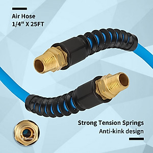 1/4 in x 25 ft Rubber Air Hose with Universial Connector, Lightweight, Kink Resistant, Flexible, All-Weather Air Tool Hoses 300 PSI Air Compressor Hose for Roofing and Furniture Jobs