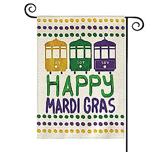 AVOIN colorlife Happy Mardi Gras Garden Flag 12x18 Inch Double Sided, 504 New Orleans Carnival Yard Outdoor Decoration