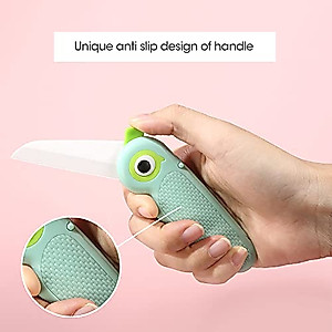 S.ROKE TTAN Portable Ceramic Paring Knife - 2.5 Inches Sharp Blade, Small Folding Knife, Cutter Peeler 2 in 1, Mini Cute Portable Fruit Knife for Travel, Camping (Pink + Green)