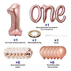 Asonlye Rose Gold One Letter Balloon and 1 Balloon for First Birthday, Rose Gold Letter one Balloon 1 Large Balloons and Confetti Balloon, Great for 1st Birthday Balloons Decoration