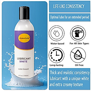 JoyeuxLube Water-Based White Lube 8 fl. oz/240ml Creamy Unscent Natural Gel Glide Lubricant Long Lasting Smooth Slippery for Men Women Couples with Discreet Package