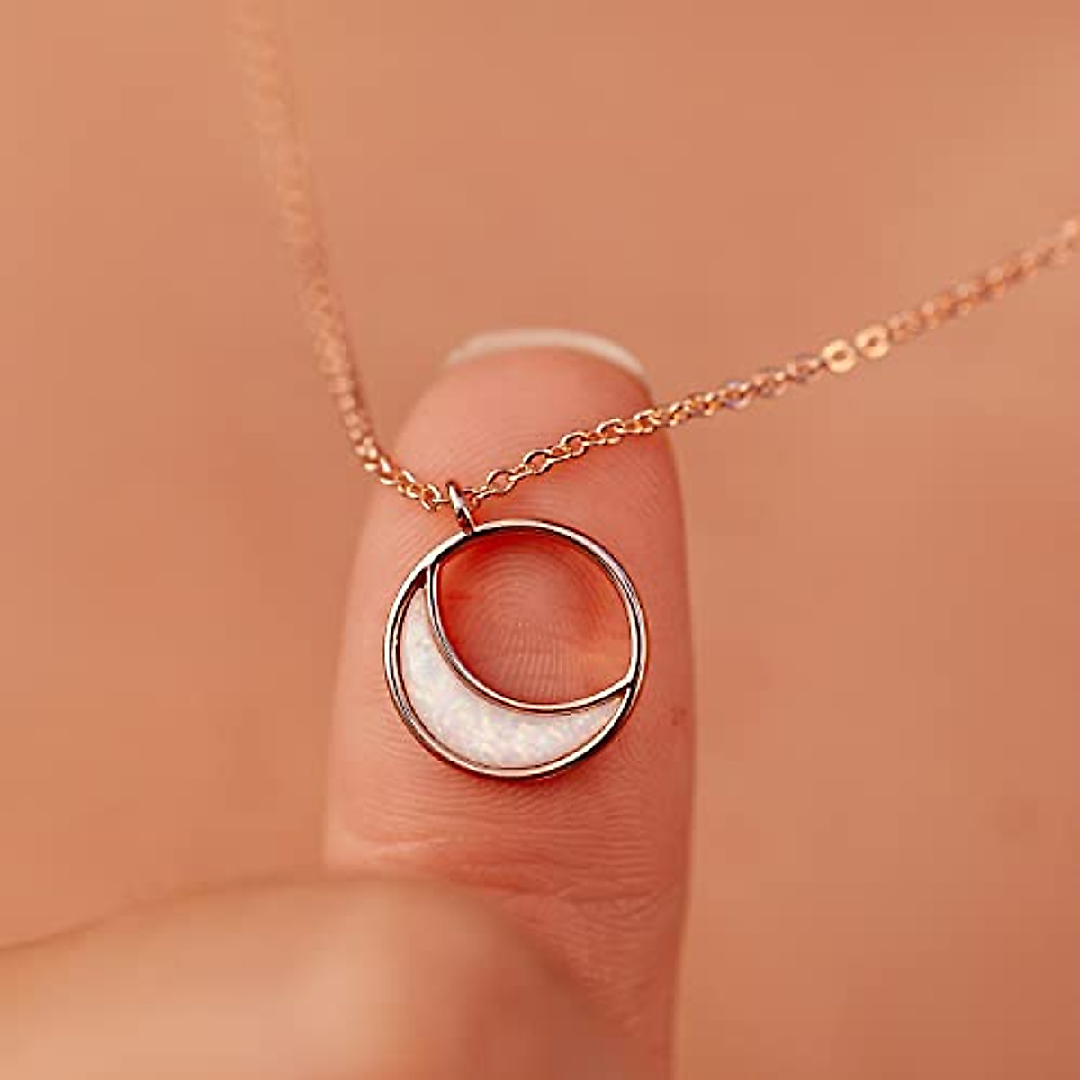 Pura Vida 18" Rose Gold Opal Crescent Pendant Necklace - Statement Necklace with Rose Gold Chain - Rose Gold Necklace for Women, Long Necklaces for Teen Girls, Boho Jewelry for Women - 3" Extender