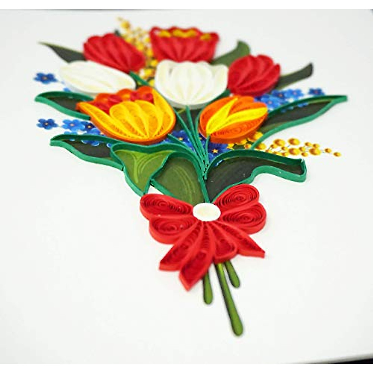 Flower Quilling Cards - Unique Paper Handmade Greeting Cards For Christmas, Birthday, Love, Anniversary, Mother's Day, Thank You, Valentine - Color Art Quilled Cards Gift (Tulips)