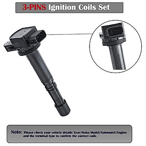 Set of 4 Ignition Coil Pack Fits for L4 2.4 2.0 2002 2003 2004 2005 2006 2007 2008 2009 Honda CRV Accord Civic SI Element S2000 Acura RSX CSX Coil Pack Replaces# UF311 UF583 C1382
