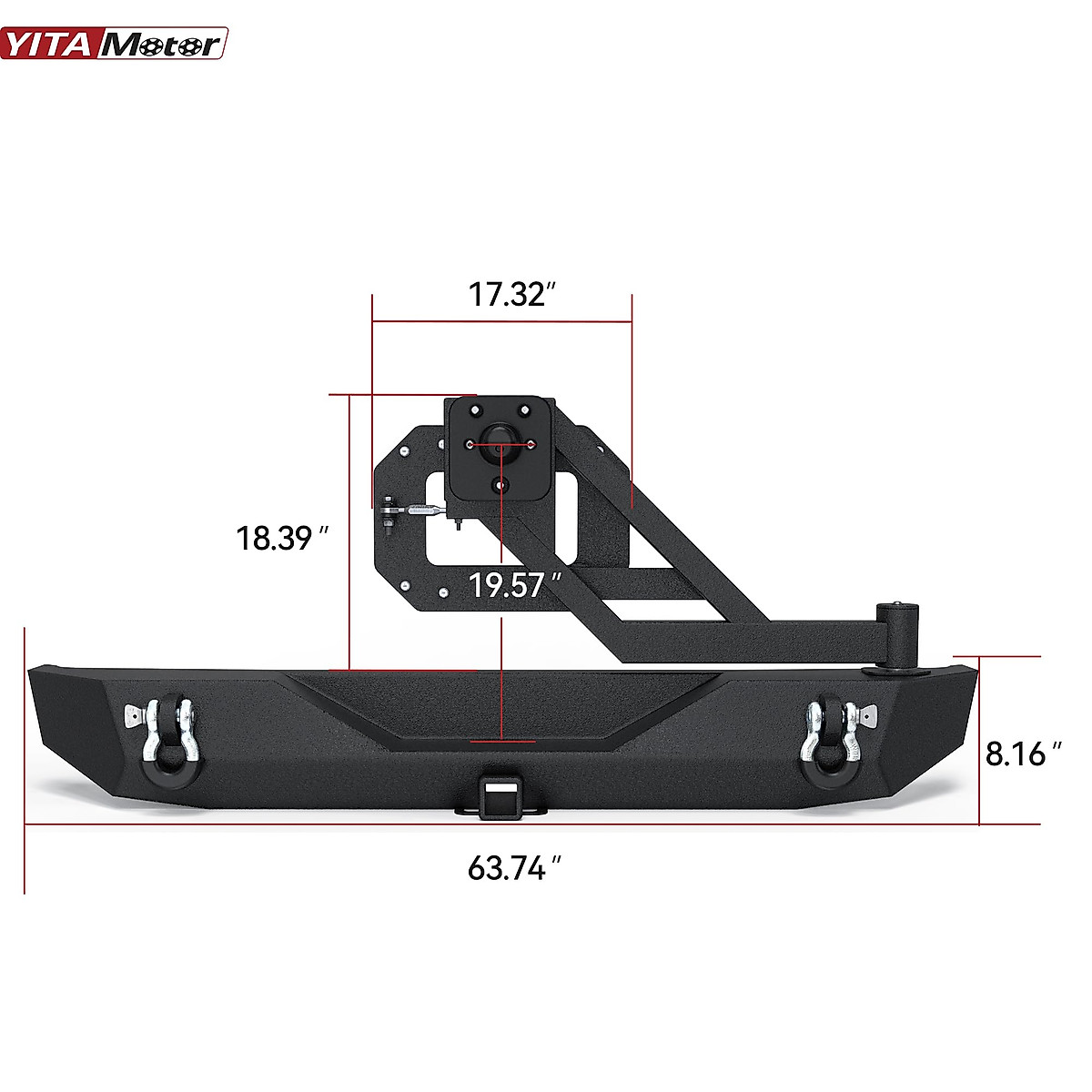 YITAMOTOR Rear Bumper with Tire Carrier Compatible for 2018-2024 Jeep Wrangler JL & Unlimited JLU (2/4 Doors), Full Width Back Bumper w/ 2" Hitch Receiver & D-Rings