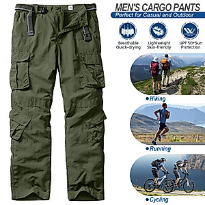 linlon Men's Outdoor Casual Quick Drying Lightweight Hiking Cargo Pants with 8 Pockets,Army Green,38