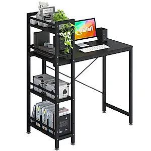 4NM 47" Computer Desk with 4-Tier Bookshelf, Home Office Desk Writing Workstation Study Table Multipurpose for Small Space Work - Rustic Brown and Black
