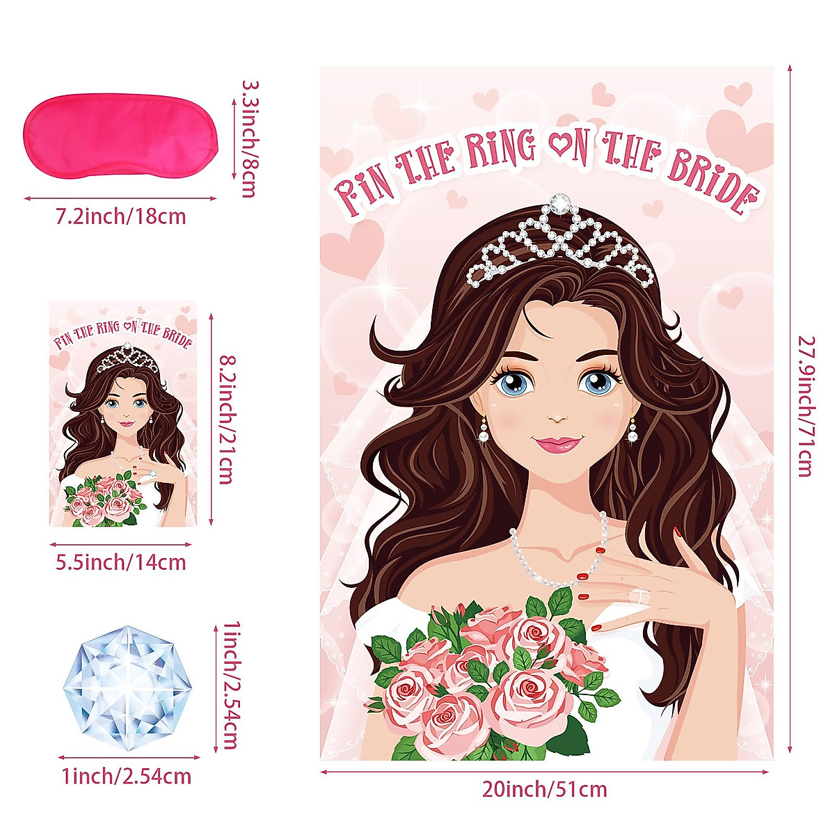 Hxezoc Pin The Ring On The Bride Game With 42 Pcs Rings Large Bridal Party Games Poster for Bridal Shower, Wedding Party, Birthday Party, Carnival Party Supplies