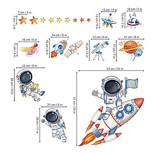 wondever Rocket Astronaut Wall Stickers Universe Space Planet Outer Space Peel and Stick Wall Art Decals for Baby Nursery Kids Bedroom Playroom