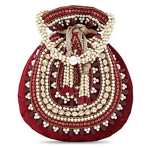 Aheli Gold Potli Bags Gift for Women Evening Bag Clutch Ethnic Bride Purse with Drawstring