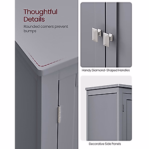 VASAGLE Bathroom Floor Storage Cabinet, Bathroom Storage Unit, Freestanding Cabinet with 4 Doors, Adjustable Shelves, 11.8 x 23.6 x 43.3 Inches, Mystic Gray UBBC552P36