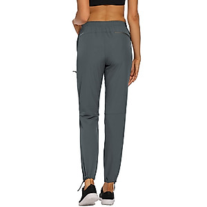 Xtansuo Women's Hiking Fishing Pants Lightweight Trail Camping Water Resistant Elastic Waist Quick Dry UPF 50 Outdoor UV Running Drawstring Climbing Mountain Jogger with Zipper Pocket Black M