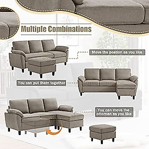 Pingliang Home 79" Convertible Sectional Sofa, Small L Shaped Couch with Reversible Chaise, Modern Linen Fabric 3-Seat Sofa Couches for Living Room, Apartment and Small Space (Beige)