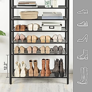 MAHANCRIS 10-Tier Shoe Rack, Shoe Organizer for Closet, Entryway, Large Capacity Shoe Shelf, for 36-40 Pairs of Shoes, Stable Sturdy, Shoe Storage with 9 Metal Mesh Shelves, Rustic Brown SRHR1101Z