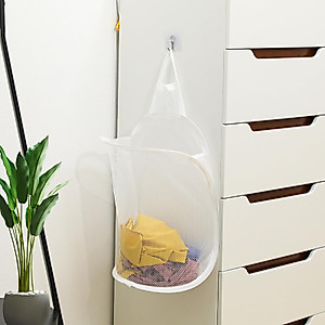 Mozeat Lens Space-Saving Hanging Laundry Hamper, White, Polyester, Portable, Hangable, Foldable