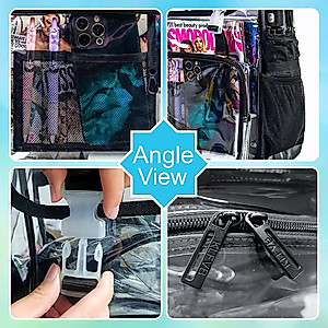 FTJCF Clear Backpack, Stadium Approved Transparent Bookbag, Heavy Duty PVC See Through Backpack - Black