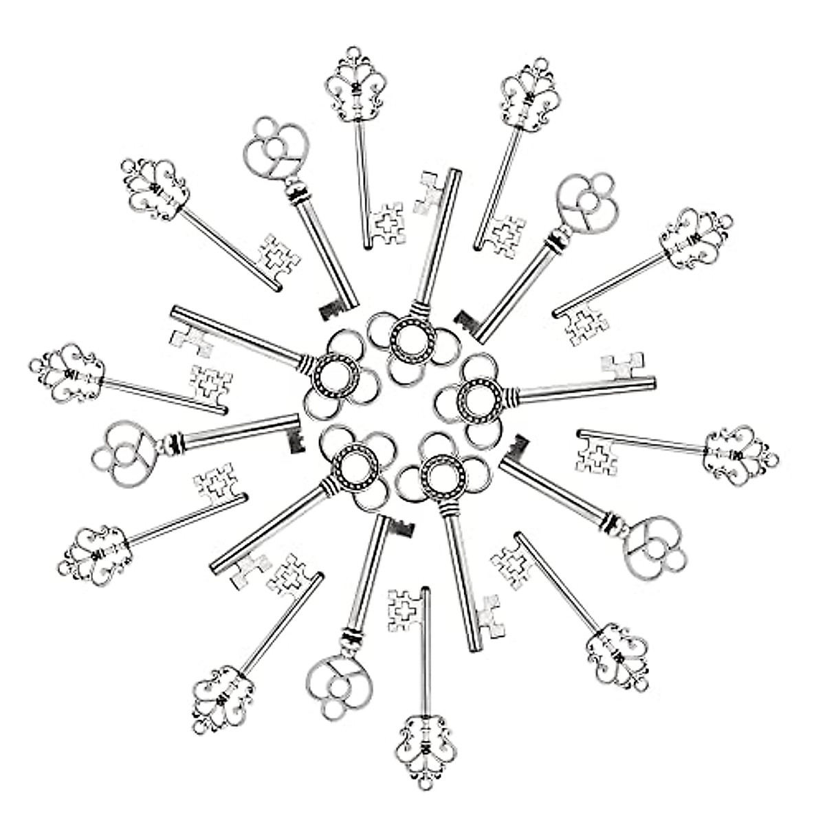 Mixed Set of 30 Large Skeleton Keys in Antique Silver - Set of 30 Keys (Silver Color)