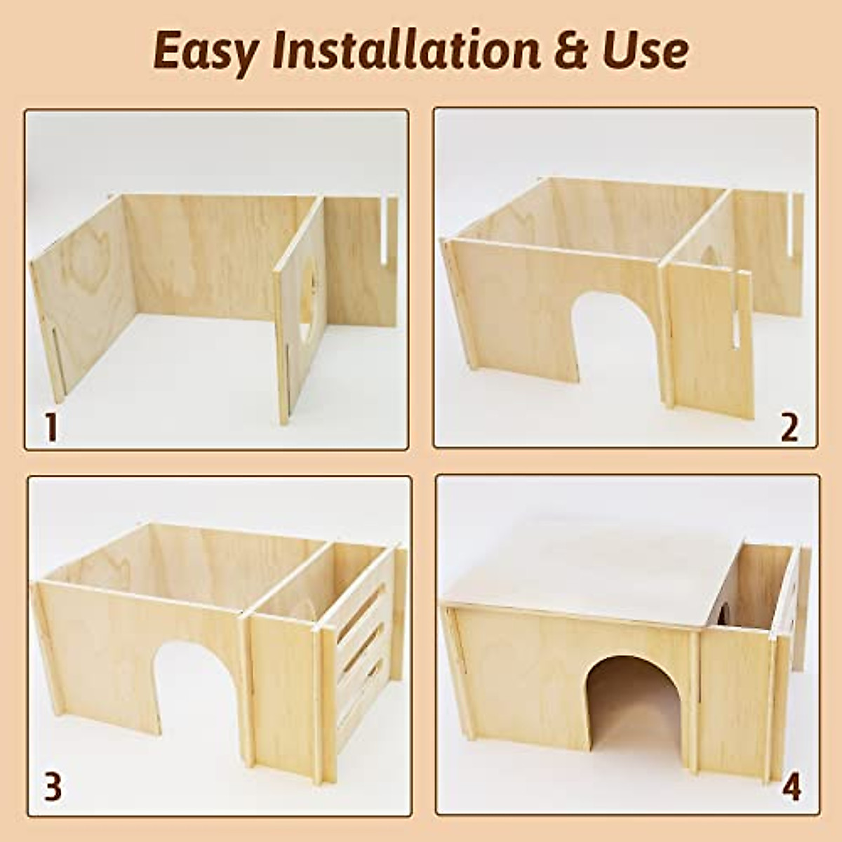 Fhiny Guinea Pig Wood House with Hay Feeder, Detachable Chinchilla Hut Hideout Small Animal Hideout Hideaway Natural Hamster Habitat Decor for Guinea Pig Chinchilla Dwarf Rabbit Hamster
