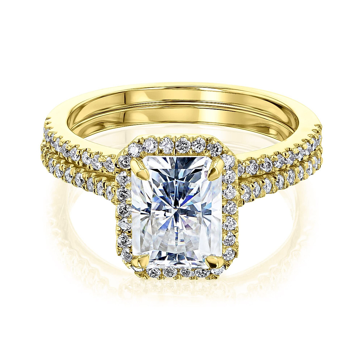 2 1/8 ctw Radiant Forever One Moissanite Halo Diamond Bridal Set - white-gold / 8.0 / Forever One D-E-F