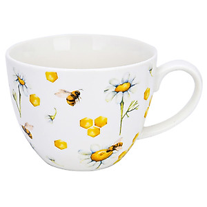 STP GOODS Bone China Kitchen Teacups Tea with Honey Cup and Saucer 15.2 fl oz (450 ml) Pretty Tea Cup with Matching Saucer Christmas Mugs