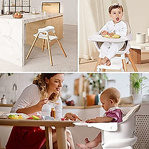 Beberoad Love Baby High Chair, 4 in 1 Wooden Highchair Convertible High Chair Booster Toddler Chair with Double Removable Tray, 5-Point Harness & PU Cushion for Babies Infants Toddlers White