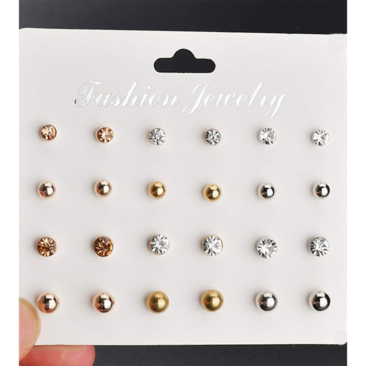 Ofeiyaa 57 Pairs Assorted Multiple Stud Hoop Earrings for Women Crystal Pearl Stud Earrings Set