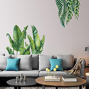 Big Green Leaf Wall Stickers Tropical Plant Leaves Window Decals Decorations Murals Wall Art Decorative Sticker for Kids Living Room Bedroom Nursery Playroom Cute Holiday Jungle Party Decor Supplies