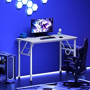 DlandHome Folding Desk Small Desk 31.5 inches Small Computer Desk for Home Office Folding Table Writing Table for Small Spaces No Assembly Required White & White Frame