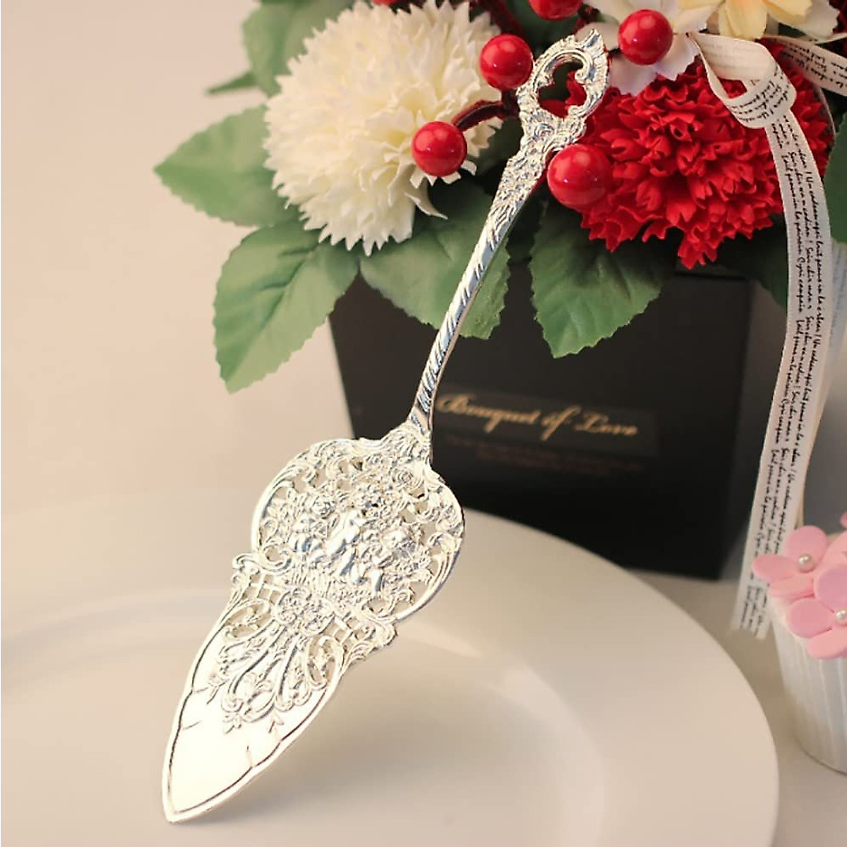 Singring Cake Knife and Server Set Wedding Cake Serving Set Zinc Alloy Cake Knife Shovel Silver Plated Set Birthday Cake Cutter