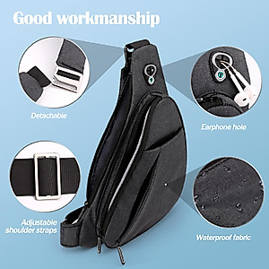 LKEX Crossbody Bag Anti-Theft Lightweight Casual Shoulder Backpack Sling Chest Bag Belt Rucksack for Travel Bicycle Sport（Dark Grey Right Hand）