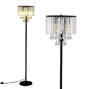 Beaysyty Floor Lamp - Modern Standing Lamp with Foot Pedal,Crystal Stand Up Lights for Living Room, Bedroom, Office, Contemporary LED Black Tall Pole Light Indoor - 3 Lights