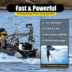 BJTDLLX 4 Stroke 4HP Outboard Motor, 52CC 2800W Outboard Motor Boat Engine, Heavy Duty Fishing Boat Engine Marine Engine for Fishing Aquaculture Outdoor Adventure