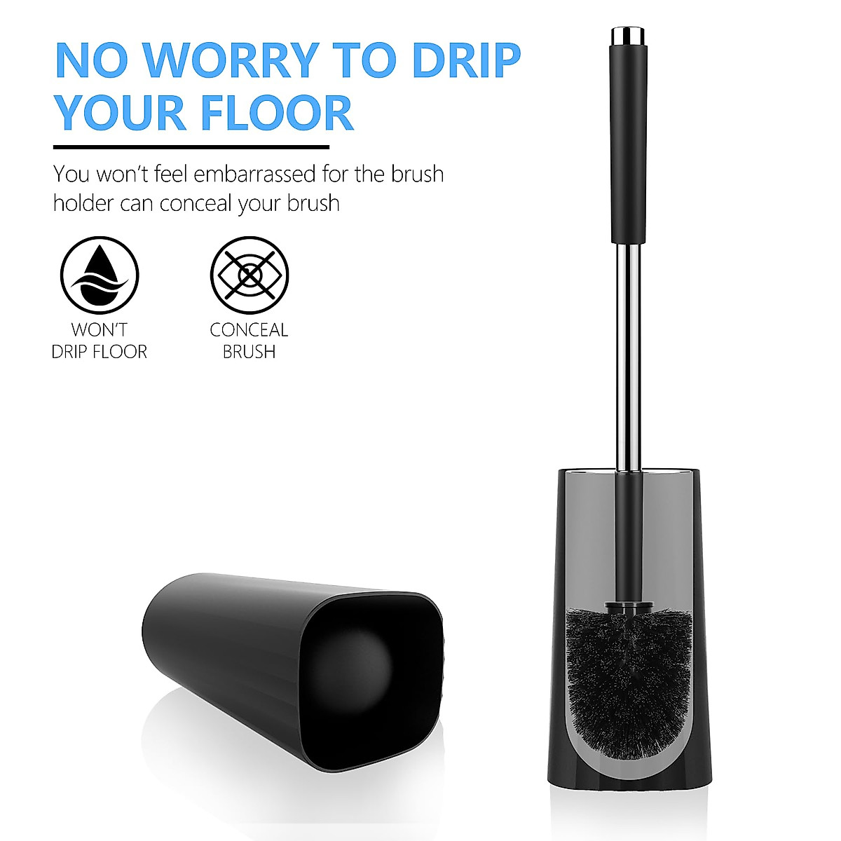 SetSail Toilet Brush, Toilet Bowl Brush and Holder Compact Size Toilet Brushes for Bathroom with 304 Stainless Steel Handle Toilet Cleaner Brush with Durable Scrubbing Bristles, Splash-Proof