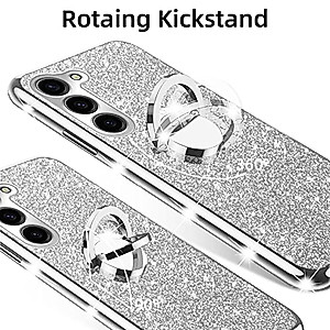 Phone Case for Galaxy S23 Plus (6.6-inch), for Samsung Galaxy S23 Plus 5G Case with Ring Kickstand Lanyard Bumper Shockproof Protection Case Cute Soft TPU Glitter Cover for Girls Women Men - Silver