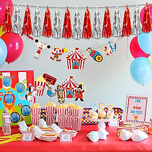 3P Red Silver Foil Fringe Metallic Tassel Streamers Banner Tassel Garland for Parade Floats, Bachelorette, Wedding, Birthday, Halloween, Christmas, Bridal/Baby Shower Party Decorations