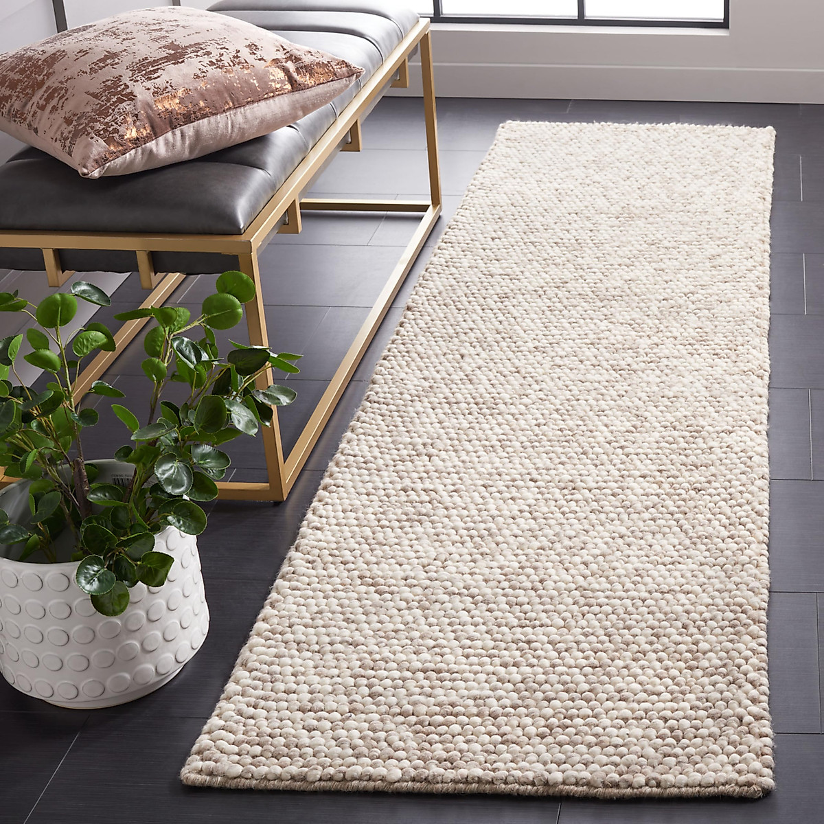 SAFAVIEH Natura Collection Runner Rug - 2' x 12', Beige, Handmade Wool, Ideal for High Traffic Areas in Living Room, Bedroom (NAT620B)