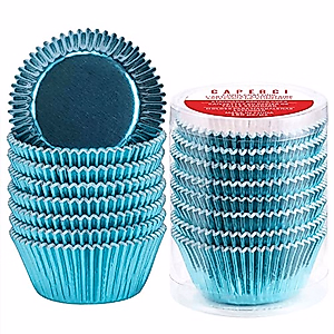 Caperci Aqua Sky Foil Cupcake Liners Standard Size Baking Cups Muffin Wrappers, 150-Pack