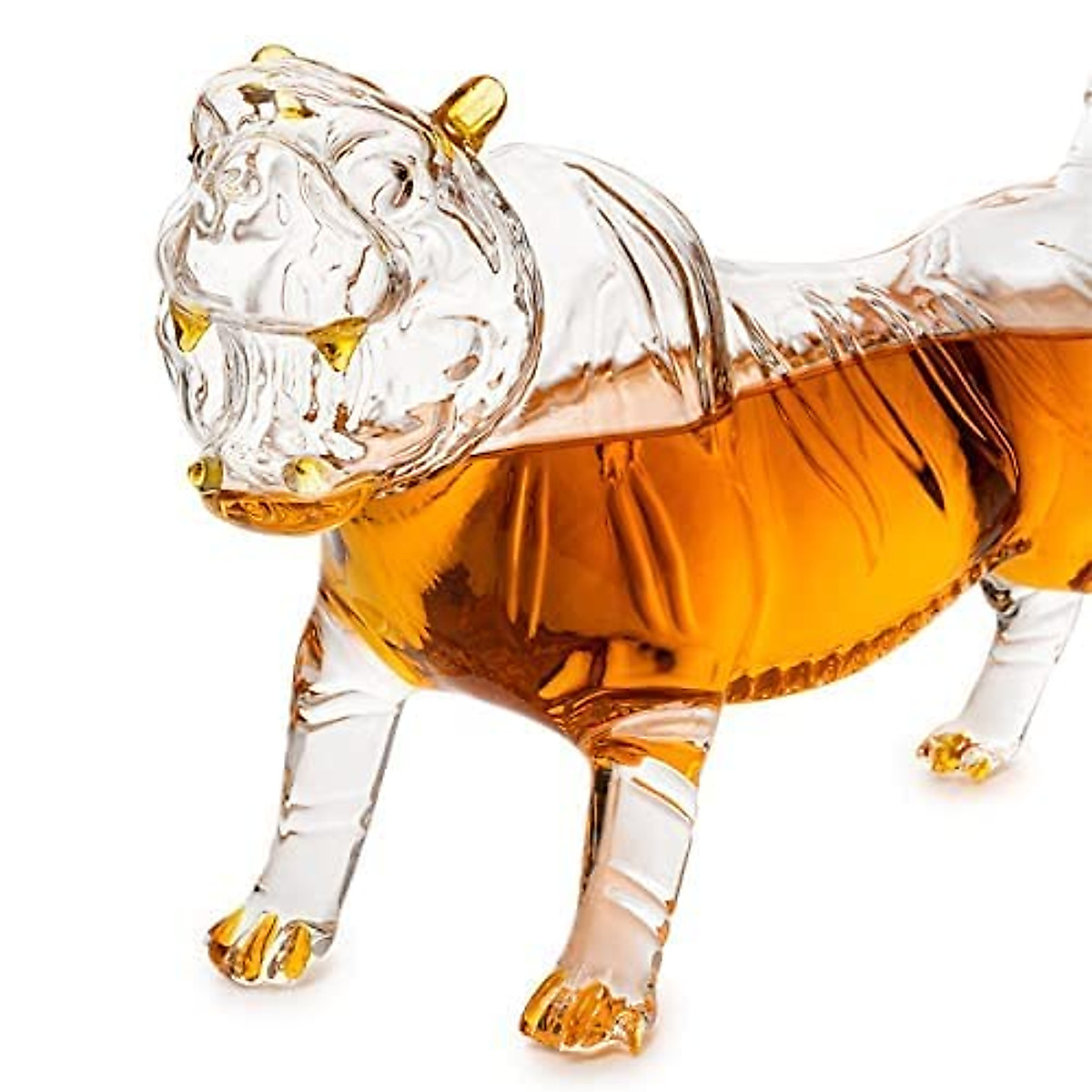 Tiger Decanter 1000ml 11"L Whiskey and Wine Decanter by The Wine Savant 7"H, Tiger Glass Decanter For Whiskey, Scotch, Spirits, Wine, For Whiskey Lovers, Tiger Lovers, Tiger King Gifts