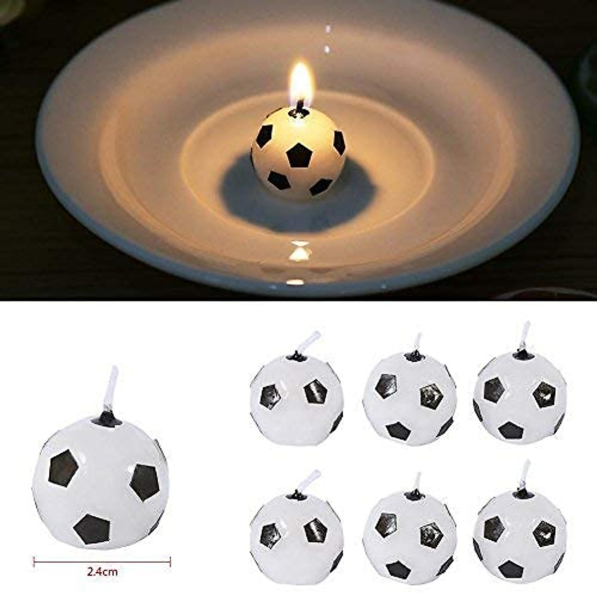 6Pcs Cute Soccer Ball Football Birthday Party Cake Candles Decorations Supplies Tool for Kids Toy Gift Decorations for Home Black/Red (Sent in Random)