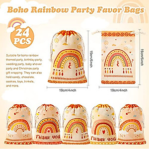 Coume 24 Pcs Boho Rainbow Party Favor Bags 4 x 6 Inches Canvas Drawstring Treat Gift Pouches Mini Candy Goodie Bags Rainbow Party Decorations for Rainbow Themed Birthday Baby Shower Party Supplies