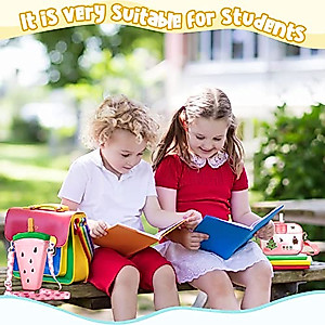 Queekay 6 Pcs Water Bottles with Straws for Kids Watermelon Water Bottle Adjustable Strap Leakproof Plastic Watermelon Ice Cream Camera Bread Biscuits Shaped Water Bottle for School Travel