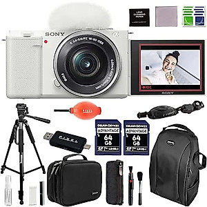 Sony Alpha ZV-E10 Mirrorless Vlog Camera & 16-50mm Lens Bundle with Handy Case, Backpack, Tripod, Wrist Strap + More