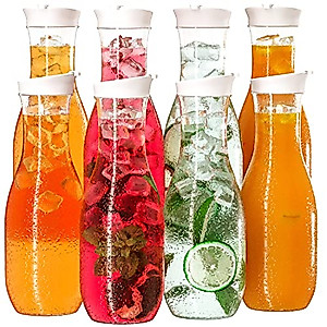 8 Pack Large Carafe Pitchers - 1 liter, Narrow-Neck and Easy-Grip Water, Wine & Juice Carafes with Sturdy Screw-on Lids, Great for Mimosa Bar - by Lendra