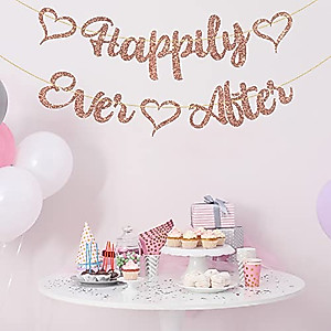 WeBenison Happily Ever After Banner, Bachelorette Party Supplies, Wedding / Engagement / Wedding / Just Married Party Decorations, Rose Gold Glitter