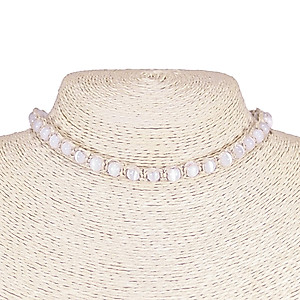 BlueRica Braided Hemp Cord Choker Necklace with Cat's Eye Beads (White)
