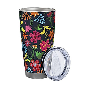 Uniwneds Colorful Mexican Floral Pattern Stainless Steel Tumbler Mugs With Lid And Straw 20 Oz Insulated Travel Coffee Mugs Cap Bottle Gifts For Women Men