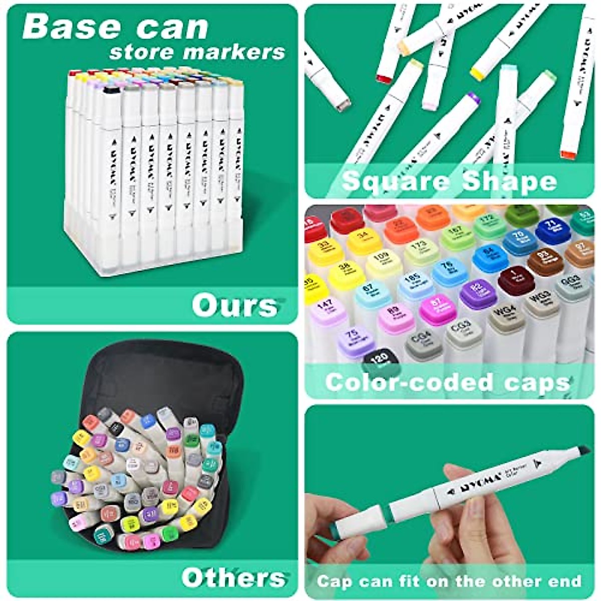 Y YOMA 60 Colors Alcohol Markers Dual Tip Markers Brush Tip Set, Unique Colors (1 Marker Case) Alcohol-based Ink, Fine & Chisel, White Penholder
